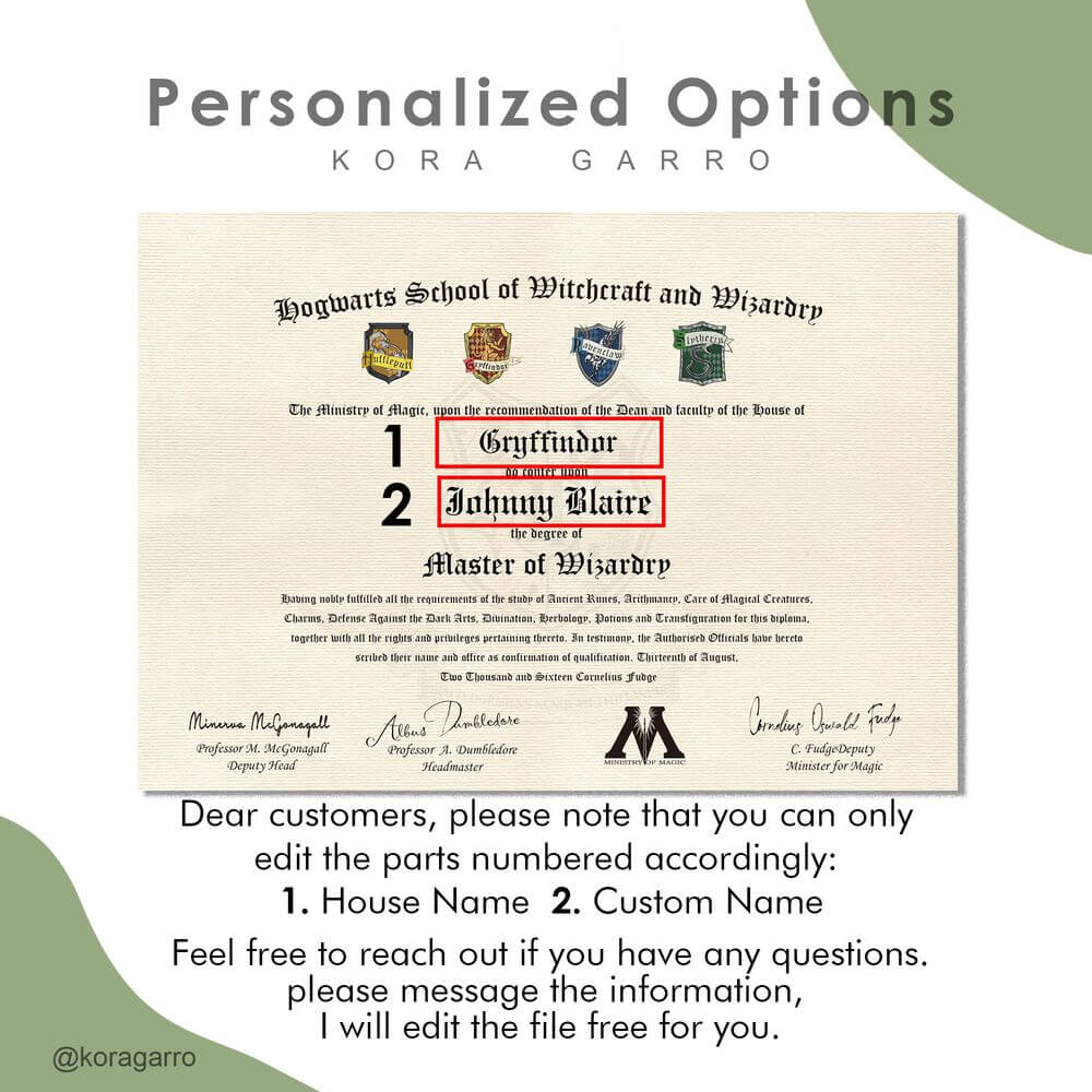 Hogwarts Diploma - Editable Digital Template | Kora Garro