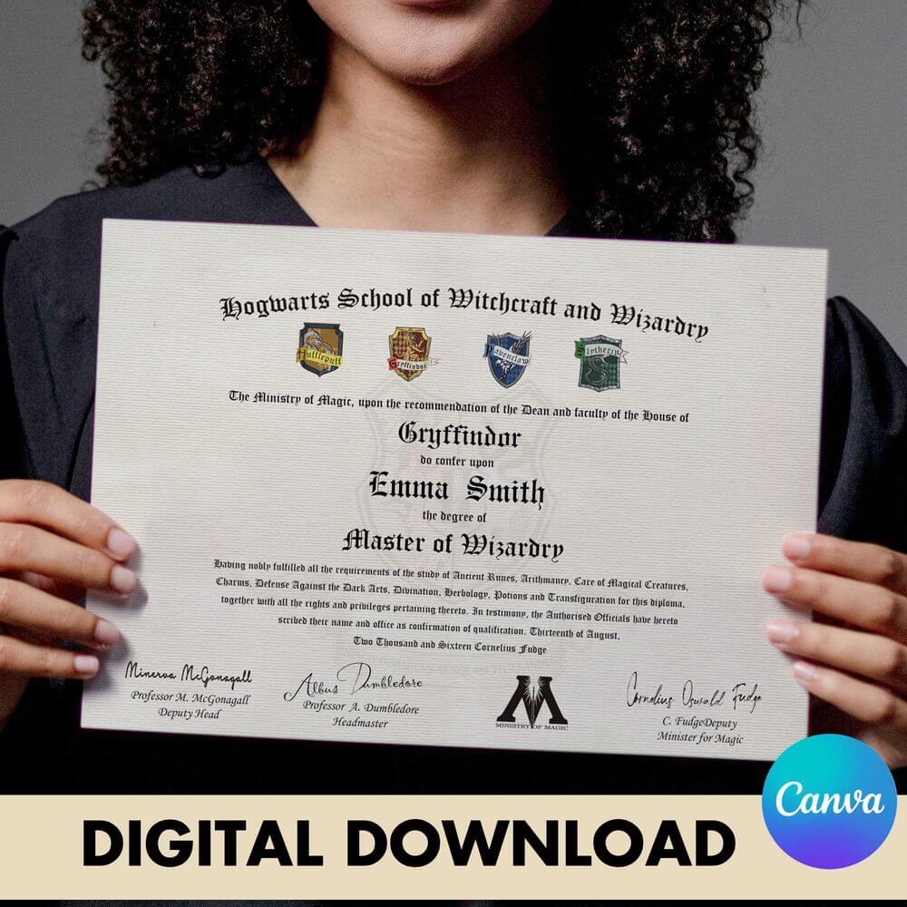 Hogwarts Diploma - Editable Digital Template | Kora Garro